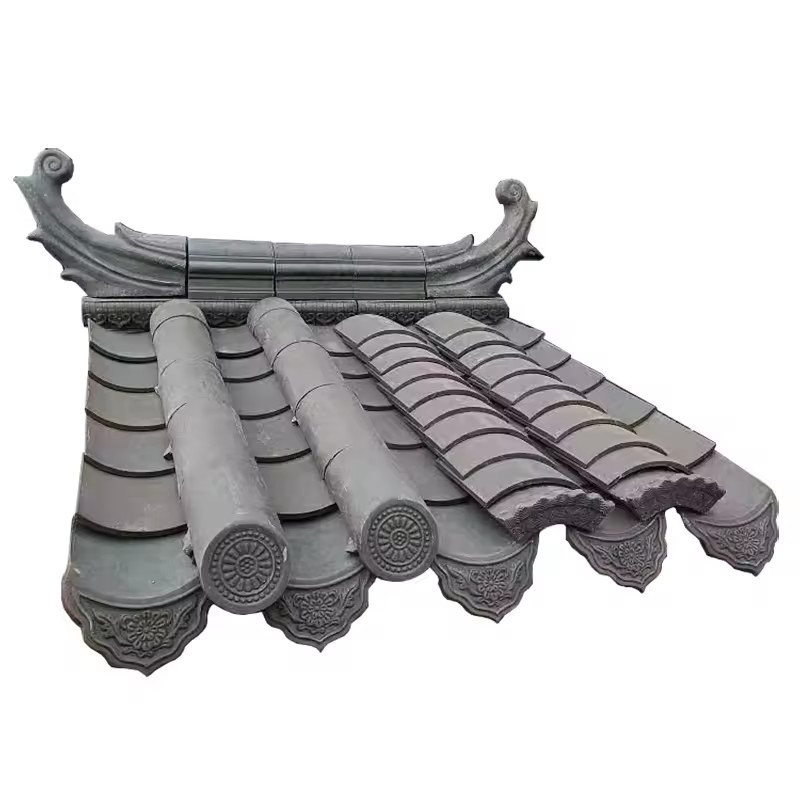 Antique Unglazed Chinese Clay Roof Tiles Ornaments With Flower Pattern