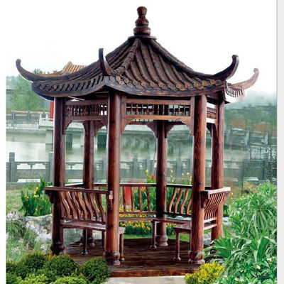 Outdoor Pavilion Chinese Wood Gazebo Hexagonal 3m Antique Garden Pagoda